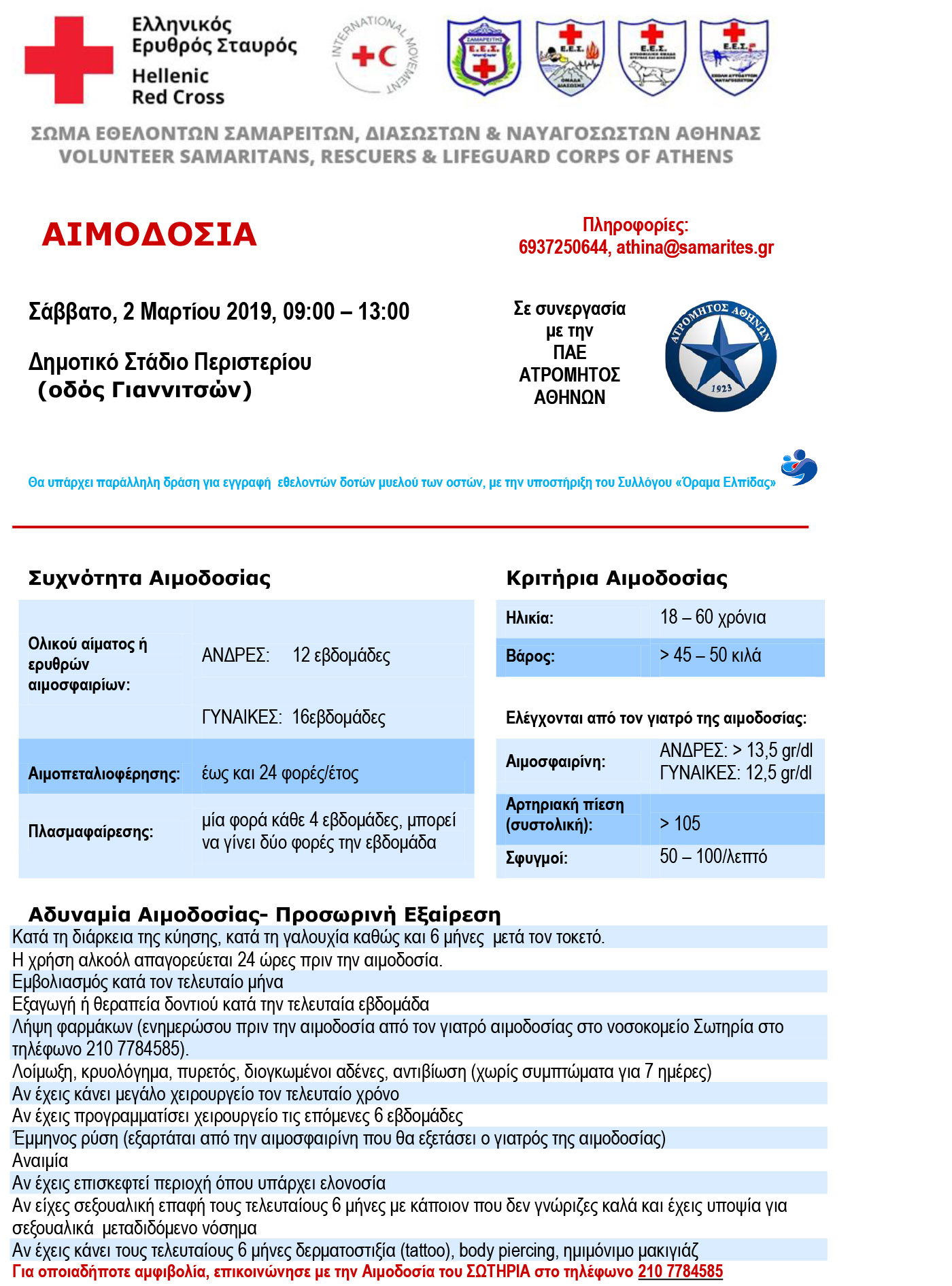 Εθελοντική αιμοδοσία το Σάββατο 2 Μαρτίου 2019 στο Δημοτικό Στάδιο ...
